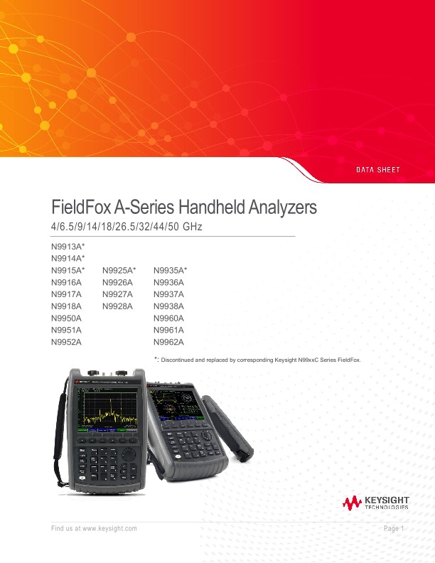 FieldFox Handheld Analyzers 4/6.5/9/14/18/26.5/32/44/50 GHz PDF Asset Page | Keysight
